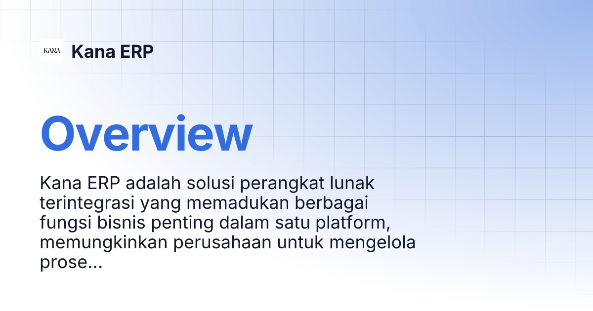 Overview | Kana ERP